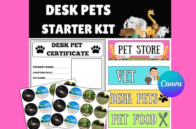 EDITABLE Desk Pet Starter Kit (certificate, Habitats, Signs), Classroom ...