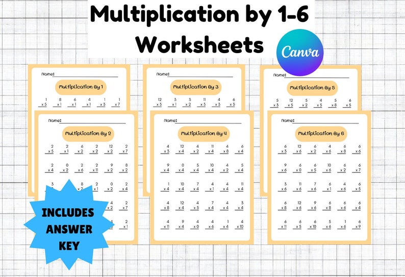 EDITABLE Multiplication Worksheets 1-6 Answer Key BUNDLE Downloadable ...