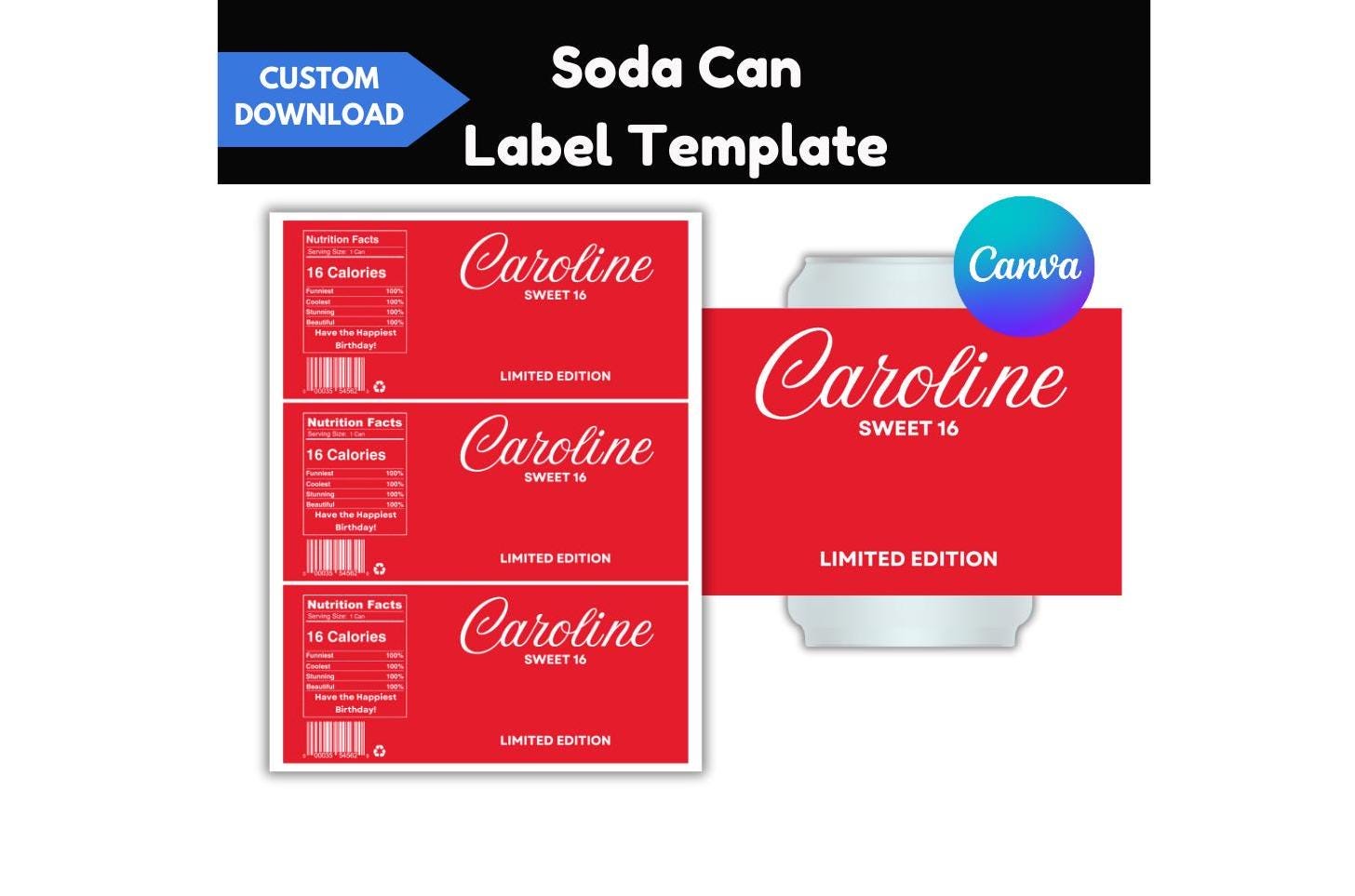 Custom Soda Can Label Party Decoration Personalized Favor Editable Soda ...