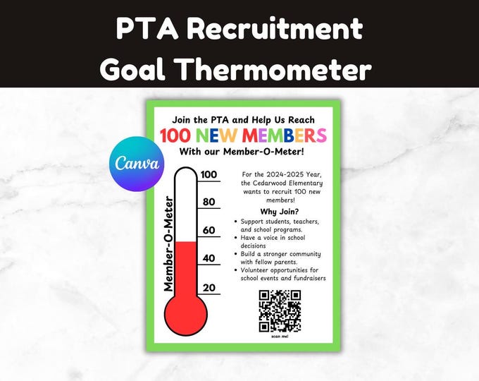 PTA Recruitment Goal Tracker Thermometer Member Recruitment Thermometer ...