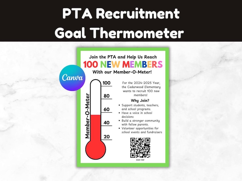 PTA Recruitment Goal Tracker Thermometer Member Recruitment Thermometer ...