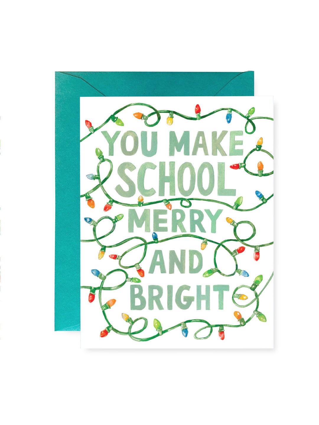 Merry & Bright Teacher Card - Cute Teacher Christmas Card for the ...