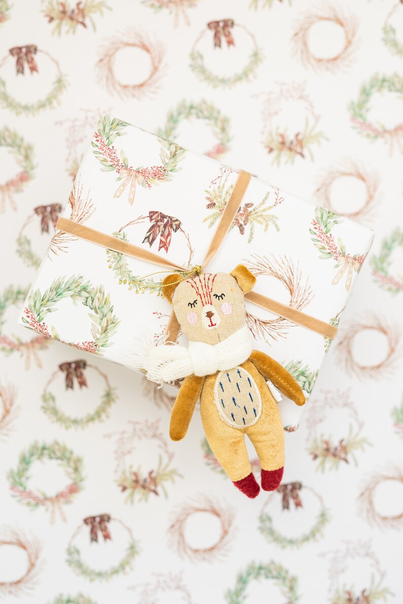 Beautiful Christmas Wrapping Paper Featuring Holiday Wreaths Perfect ...