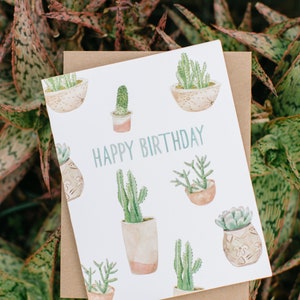 Cactus and Succulent Botanic Birthday Greeting Card - Illustrated ...
