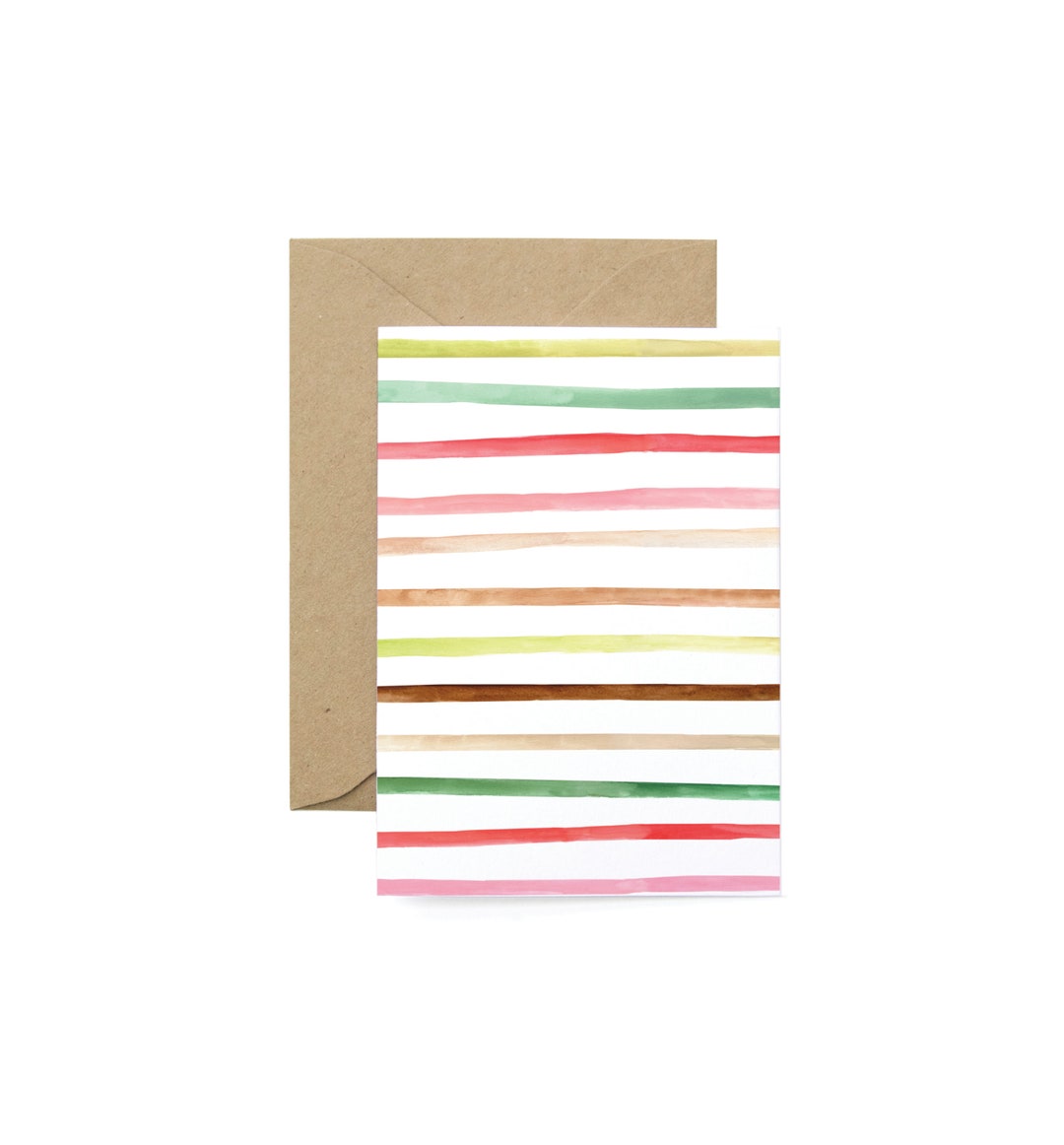 Illustrated Colorful Stripes Greeting Card- Blank Inside, Blank ...