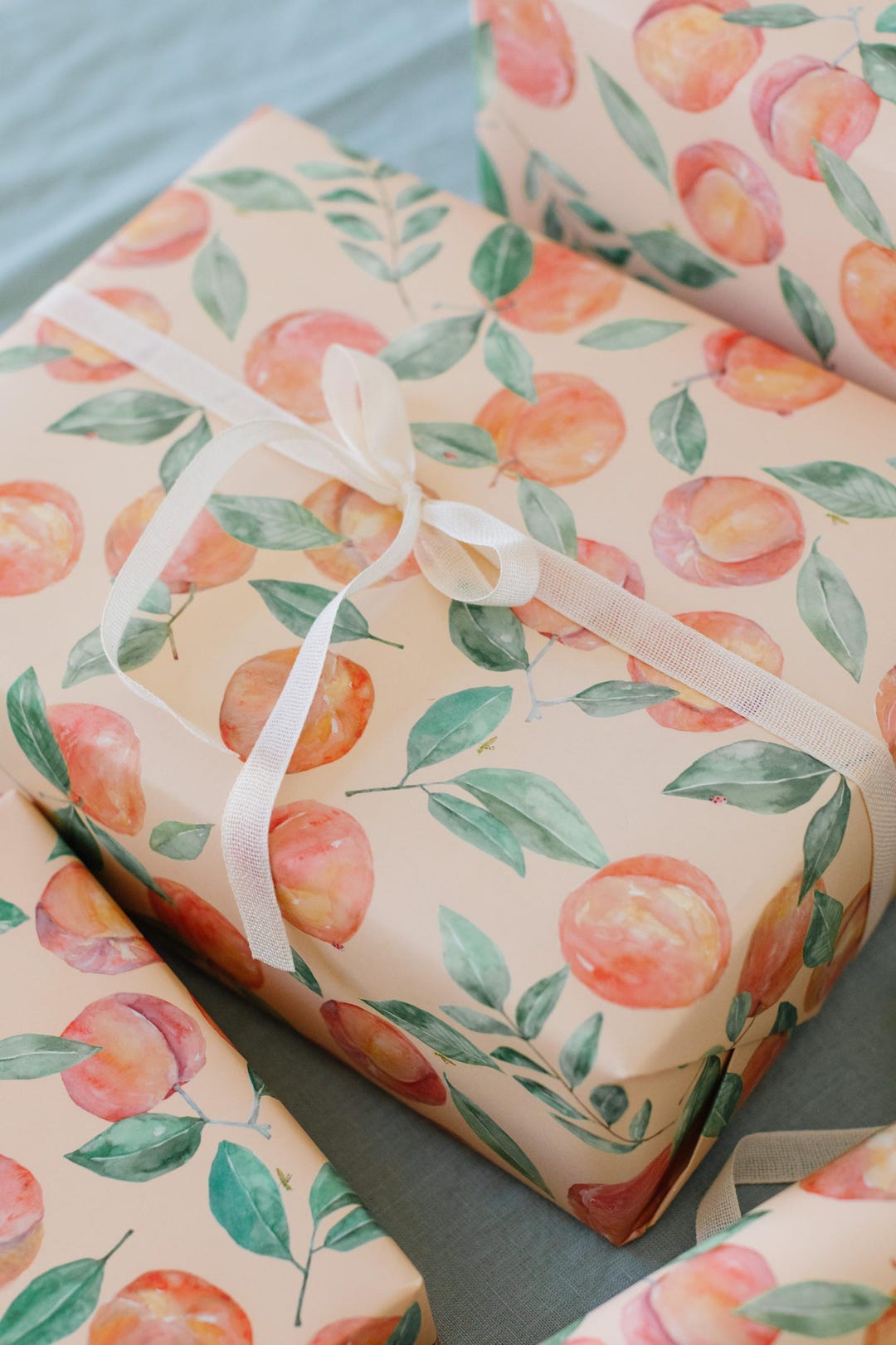 Peach Garden Gift Wrap - Peach Wrapping Paper, Peaches Fruit Luxury ...