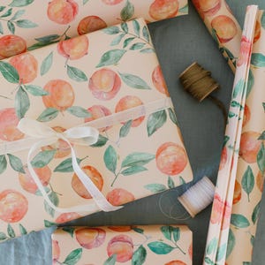 Peach Garden Gift Wrap - Peach Wrapping Paper, Peaches Fruit Luxury ...