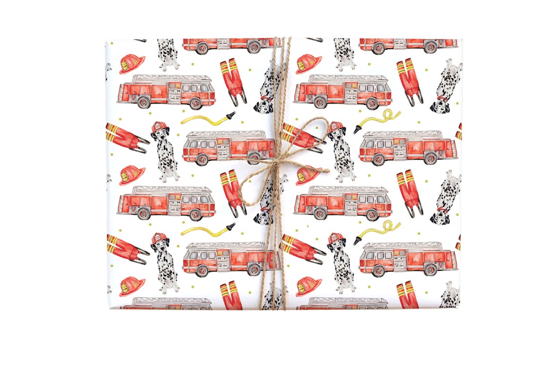 Fire Truck Gift Wrap Featuring This Recyclable Wrapping Paper - Etsy