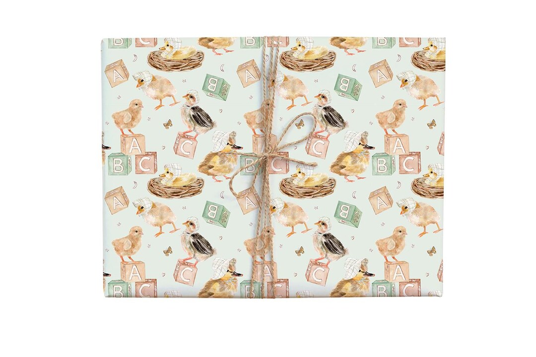 ABC Baby Duck Gift Wrap- New Baby Wrapping Paper, New Paper Gift Wrap ...