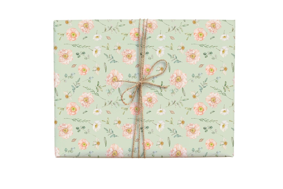 Fresh Spring Poppy Flower Gift Wrap - Illustrated Botanic, Everyday ...
