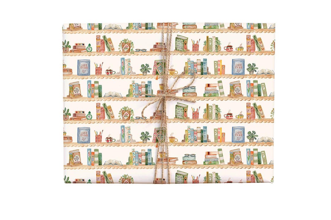 Bookshelf Gift Wrap – Books Wrapping Paper – Book Lover Gift Idea ...