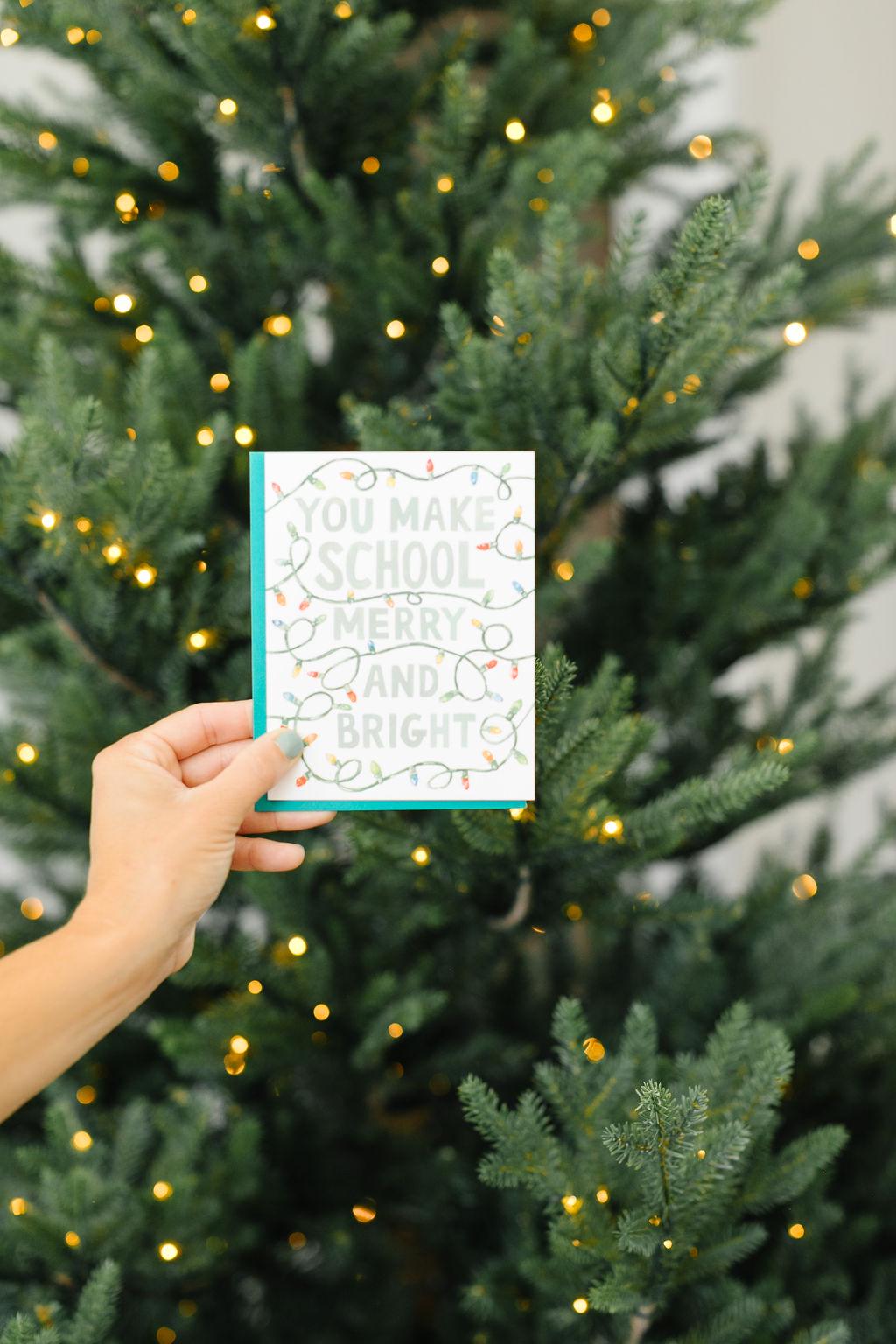 Merry & Bright Teacher Card - Cute Teacher Christmas Card for the ...