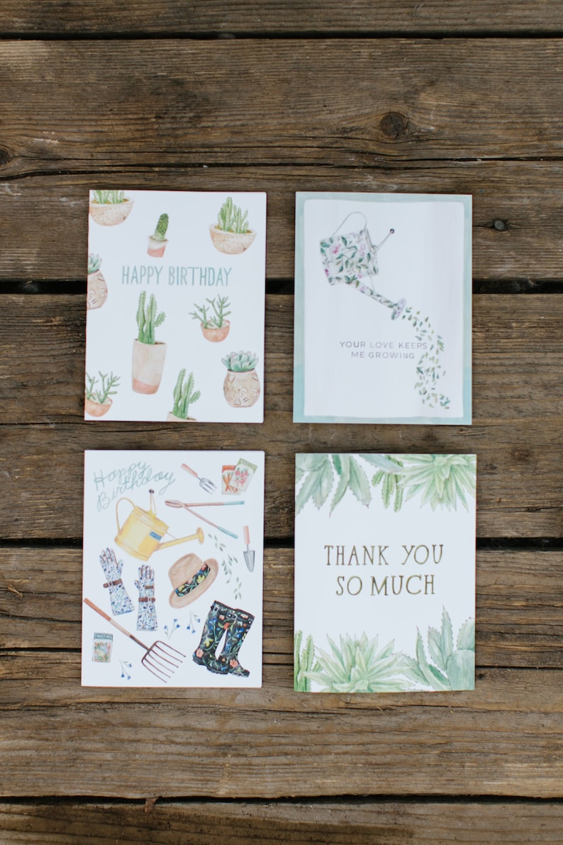 Gardening Happy Birthday Card - Illustrated Botanic Garden Celebration ...