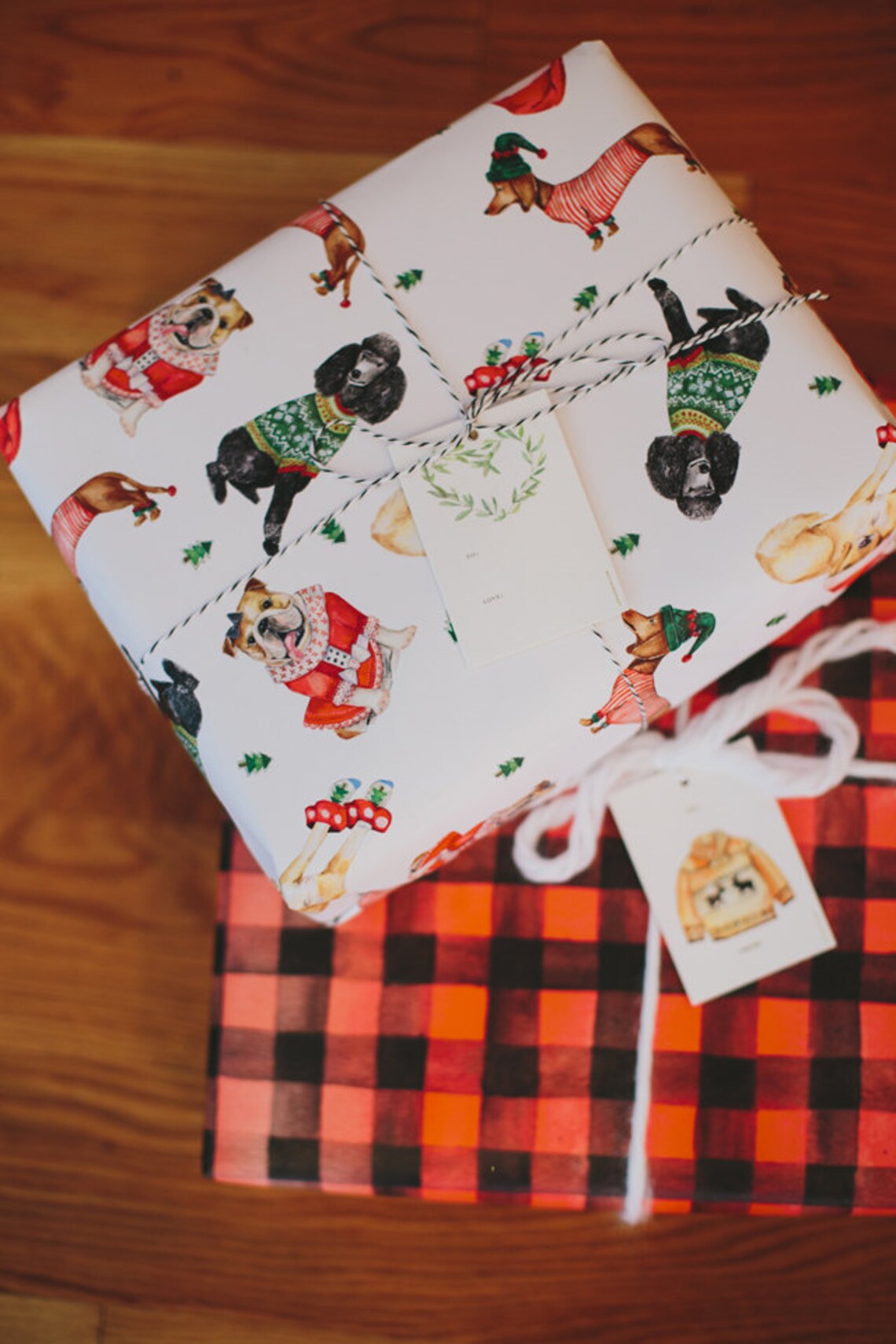 Red Flannel Gingham Pattern Holiday Gift Wrap Illustrated | Etsy