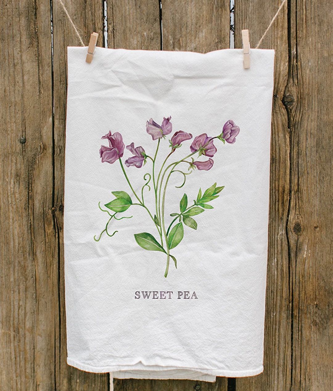 Floral Sweet Pea Hand-illustrated Tea Towel Perfect Gift for Mother's ...