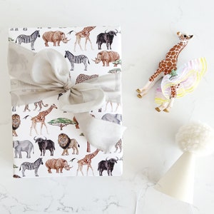 Wrapping Paper Featuring Safari Animals Cute Gift Wrap for Kids ...