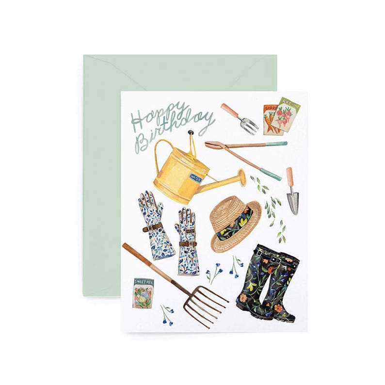 Gardening Happy Birthday Card - Illustrated Botanic Garden Celebration ...