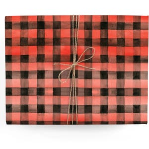 Red Flannel Gingham Pattern Holiday Gift Wrap Illustrated Celebration ...