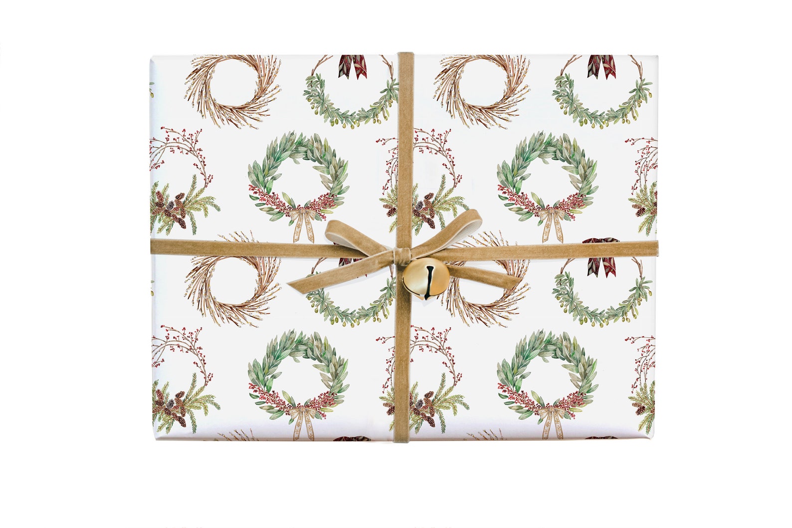 Beautiful Christmas Wrapping Paper Featuring Holiday Wreaths Perfect ...
