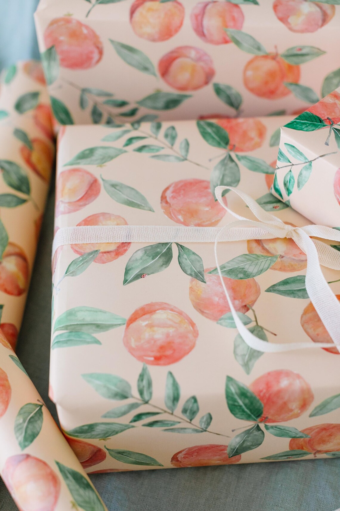 Peach Garden Gift Wrap - Peach Wrapping Paper, Peaches Fruit Luxury ...