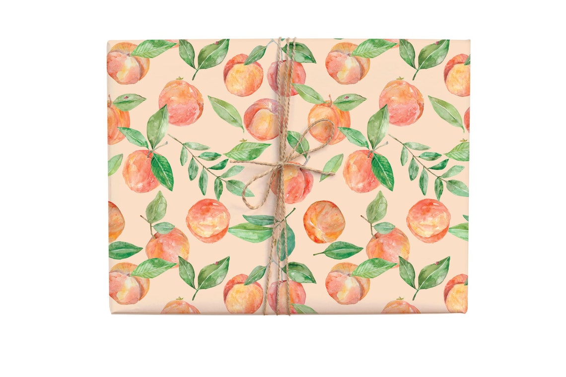 Peach Garden Gift Wrap - Peach Wrapping Paper, Peaches Fruit Luxury ...