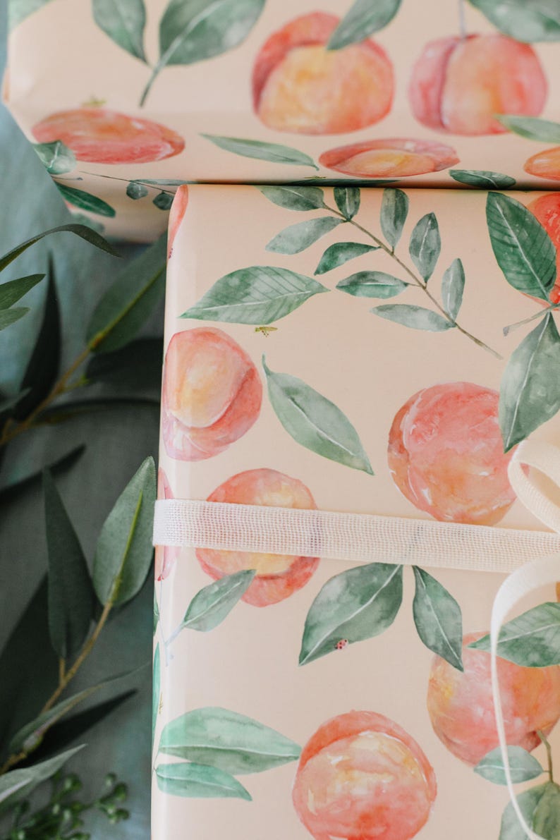 Peach Garden Gift Wrap - Peach Wrapping Paper, Peaches Fruit Luxury ...