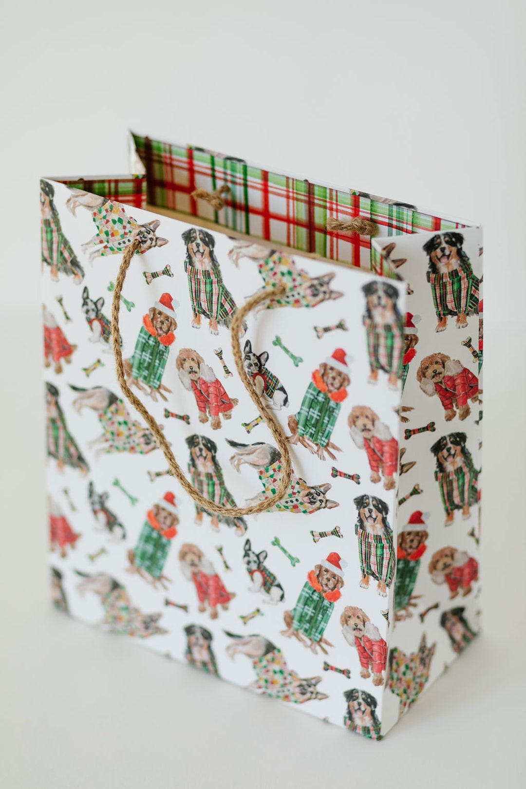 Christmas Gift Bag Featuring Cute Holiday Dogs - Etsy