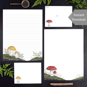 Mushrooms Printable Stationery, Letter Writing Papers, Editable ...