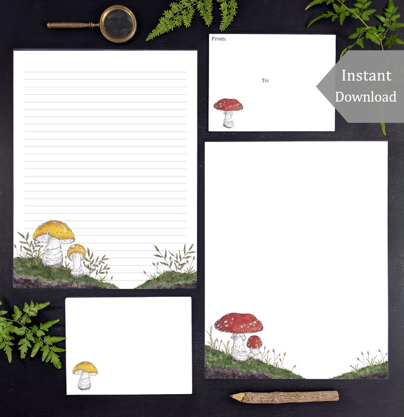 Mushrooms Printable Stationery Letter Writing Papers - Etsy