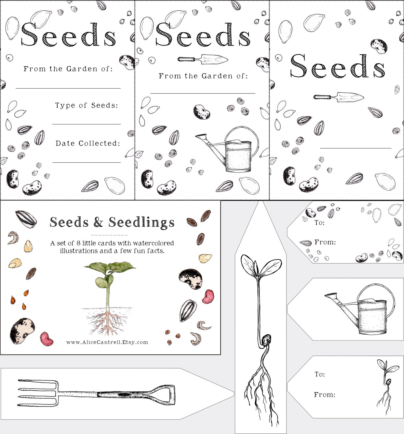 Seed Bundle - Seed Envelopes & Tags + Gardening Notebook Cover With ...