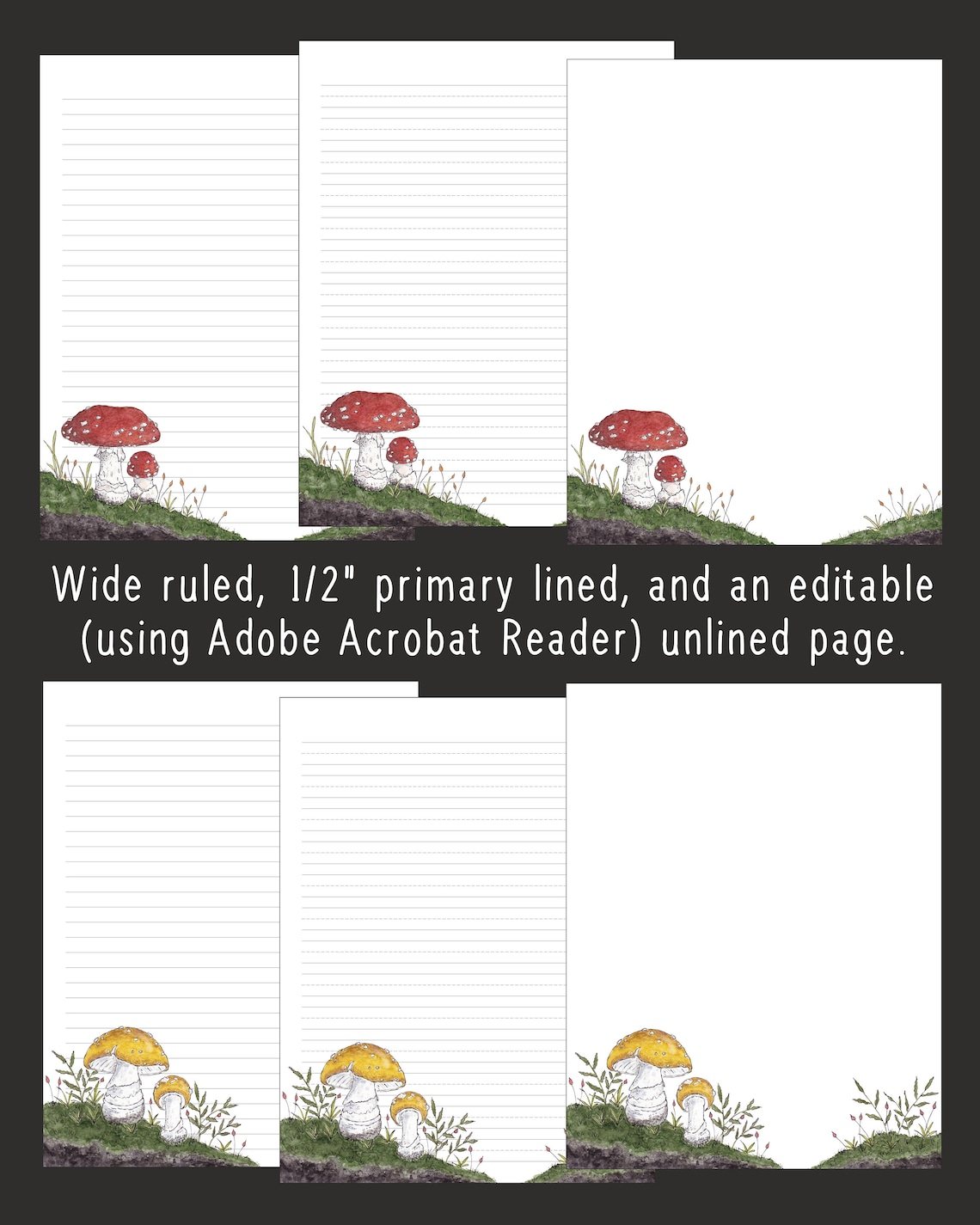 Mushrooms Printable Stationery Letter Writing Papers - Etsy UK