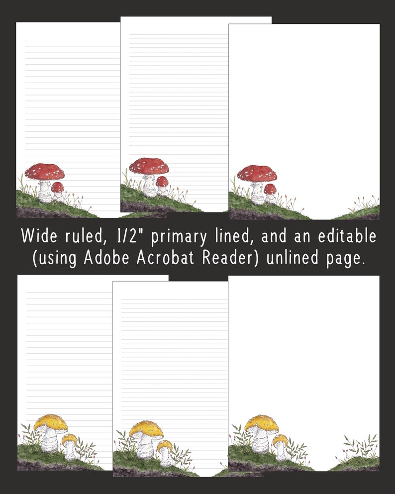 Mushrooms Printable Stationery Letter Writing Papers - Etsy