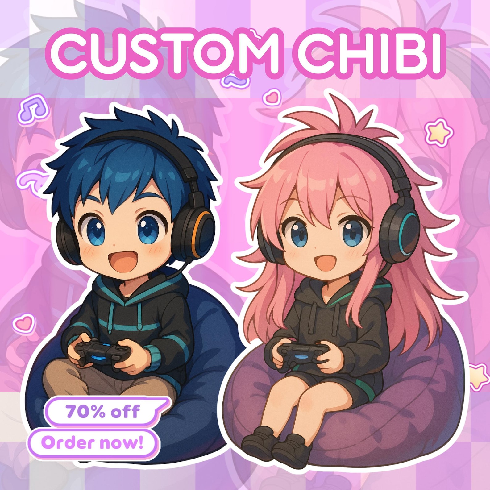 Custom Anime Chibi Portrait: Kawaii Emotes, Streamer PFP (PNG/PSD ...