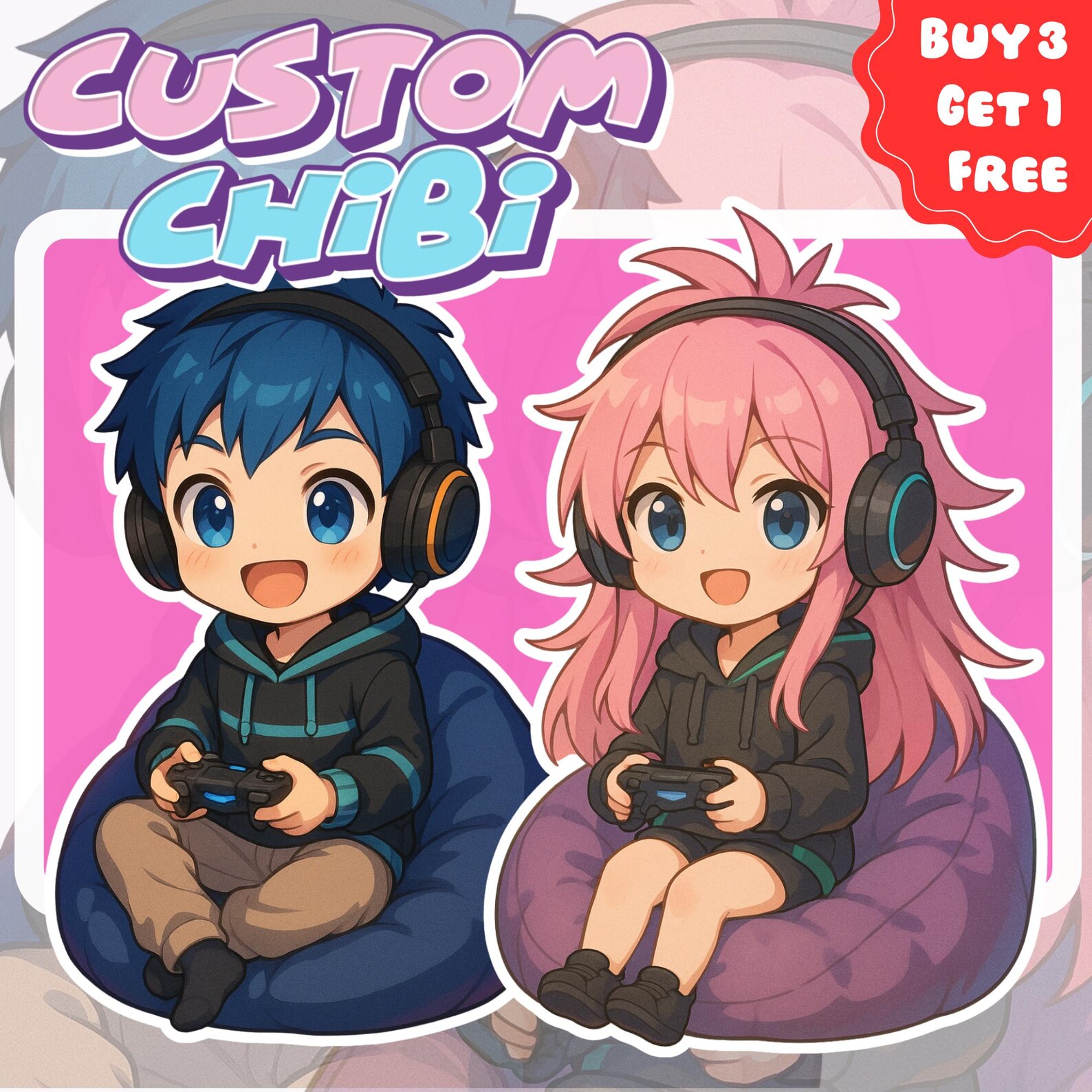 Custom Anime Chibi Portrait: Kawaii Emotes, Streamer PFP (PNG/PSD ...