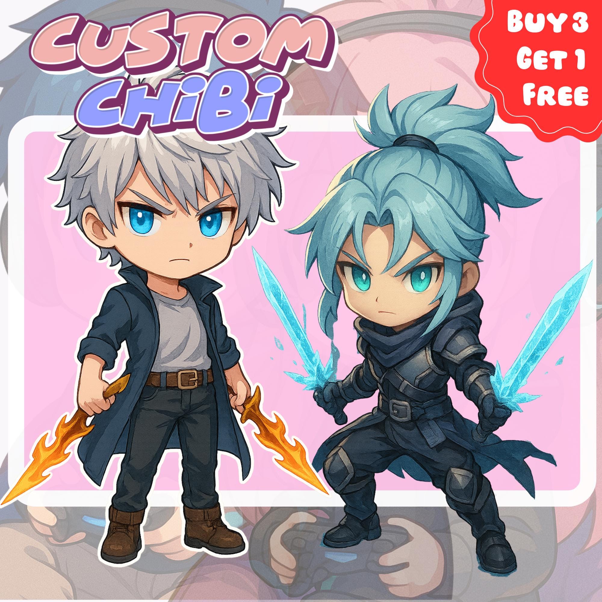 Custom Anime Chibi Portrait: Kawaii Emotes, Streamer PFP (PNG/PSD ...