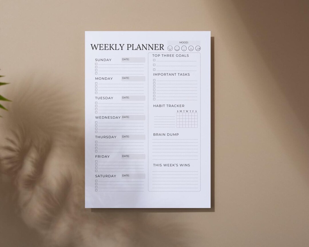 Clean Elegant Printable Weekly Planner - Etsy