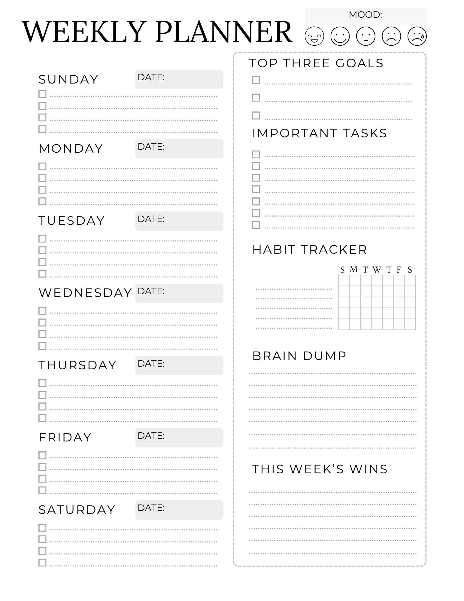 Clean Elegant Printable Weekly Planner - Etsy