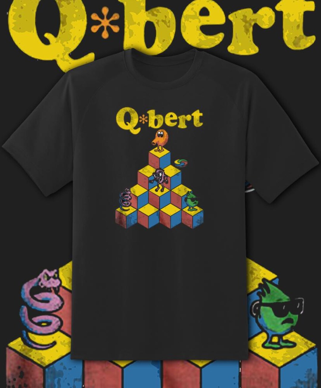 Q-bert Pyramid 80's Retro Arcade Logo T-shirt Youth M -adult 6XL! Fast ...