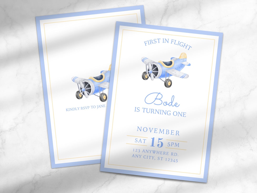 First in Flight First Birthday Invitation | Plane First Birthday ...