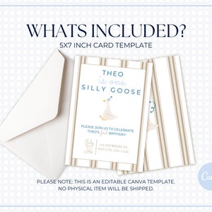 One Silly Goose Invitation | Silly Goose Birthday Invitation | Editable ...