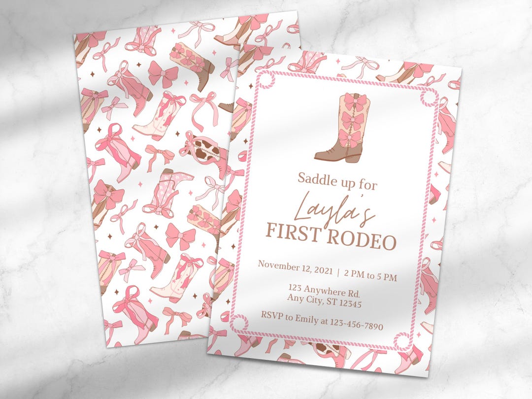 Girl's First Rodeo Birthday Invitation | Boots and Bows First Birthday ...