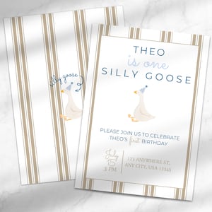 One Silly Goose Invitation | Silly Goose Birthday Invitation | Editable ...