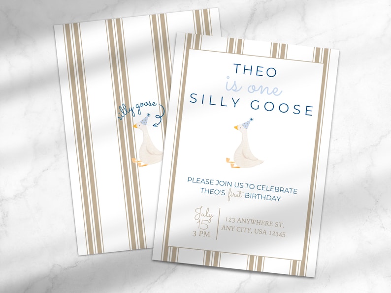 One Silly Goose Invitation Silly Goose Birthday Invitation Editable ...