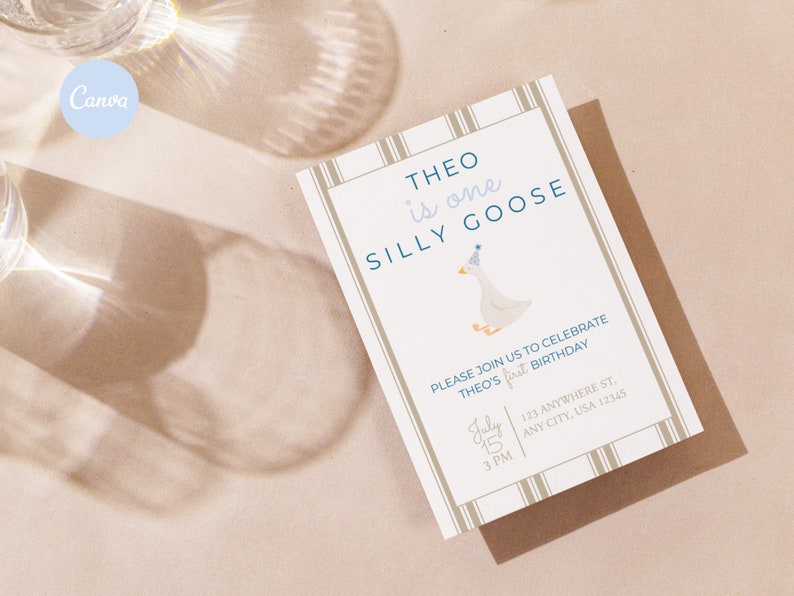 One Silly Goose Invitation Silly Goose Birthday Invitation Editable ...