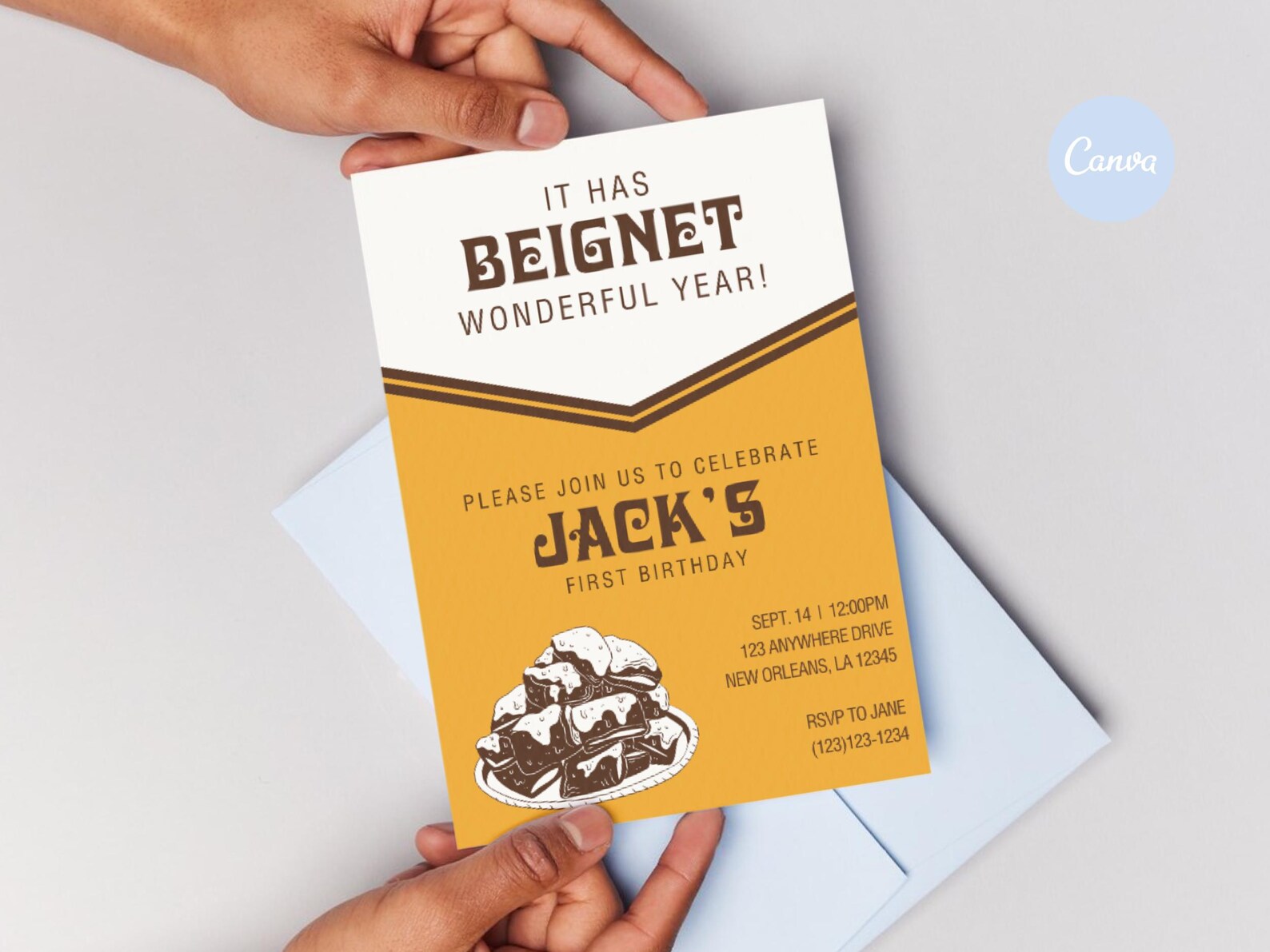 Beignet Wonderful Year Birthday Invitation | Beignet Themed First ...