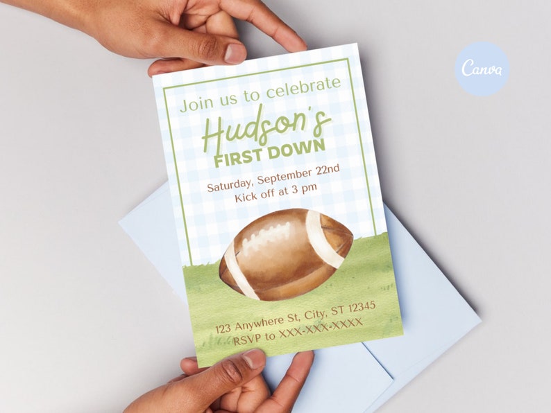 First Down Football-themed First Birthday Party Invitation | First Down ...