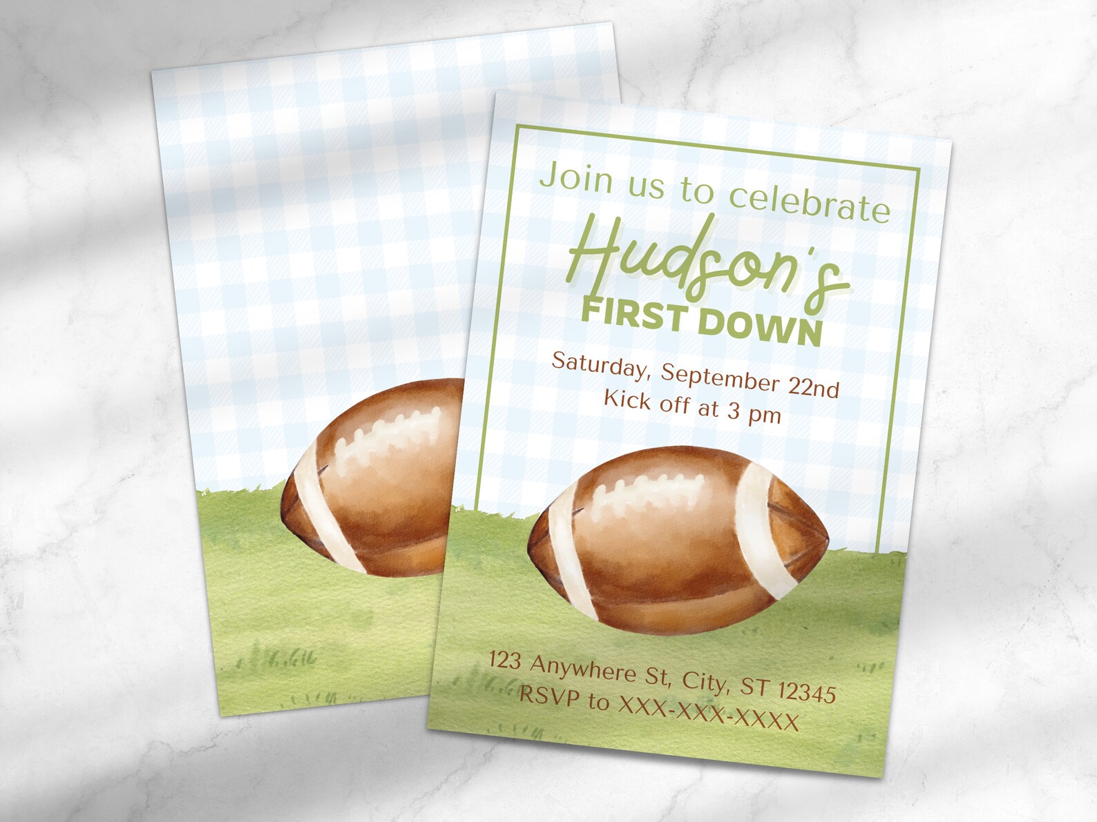First Down Football-themed First Birthday Party Invitation | First Down ...