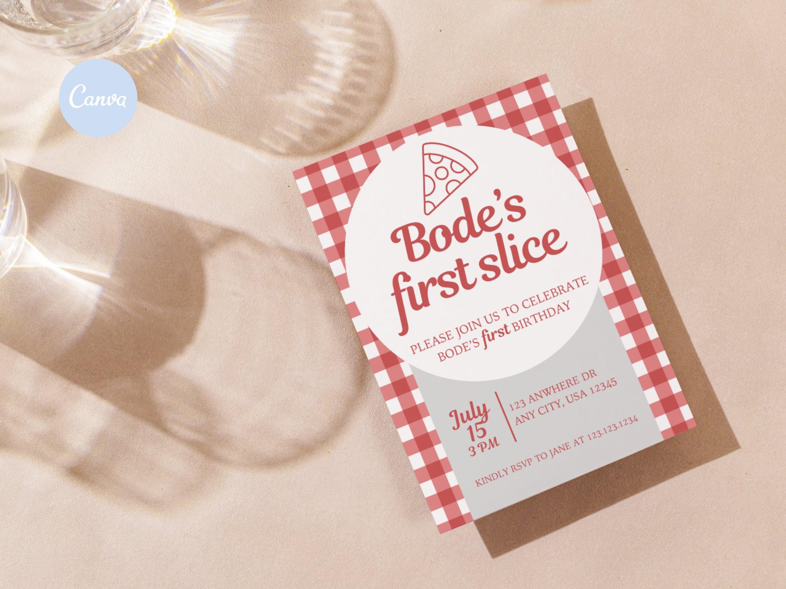 Boy's First Slice Birthday Party Invitation | Boy's 1st Pizza Birthday ...