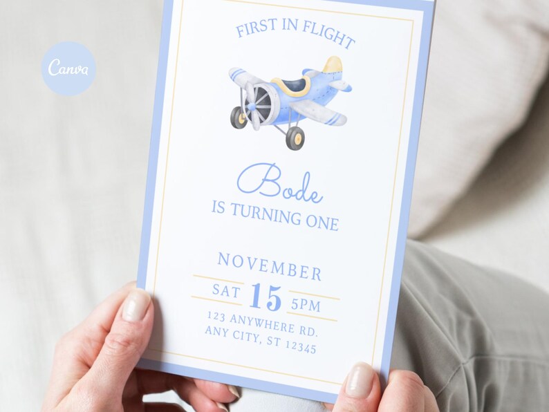 First in Flight First Birthday Invitation | Plane First Birthday ...