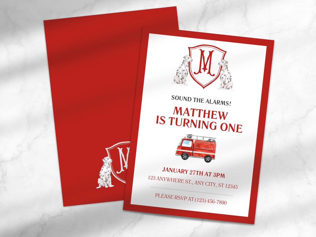 Firefighter Themed Birthday Party Invitation | Firetruck Birthday ...